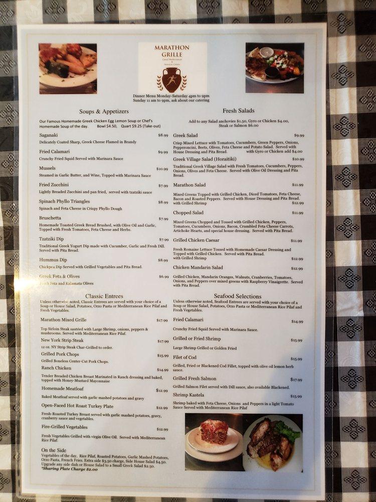 Menu at Marathon Grille restaurant, Palm Harbor