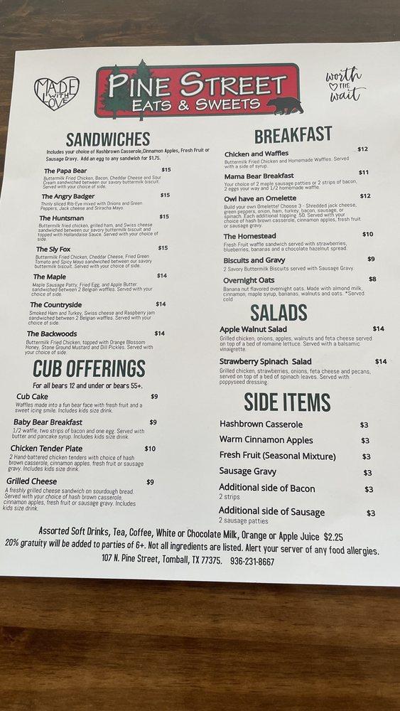 Carta del postres Pine Street Eats & Sweets, Tomball