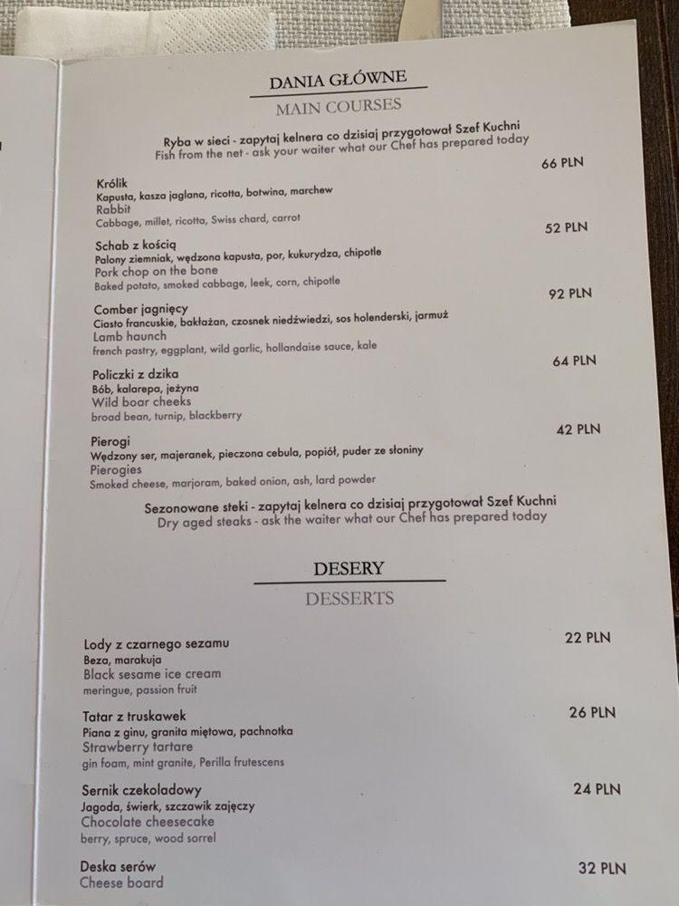 Menu at Restauracja Strefa restaurant, Warsaw, Próżna 9