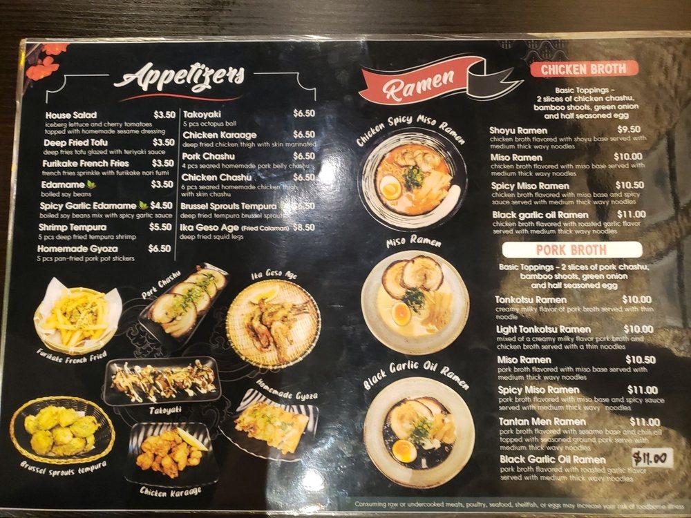 Menu at Shinjuku Ramen restaurant, Las Vegas
