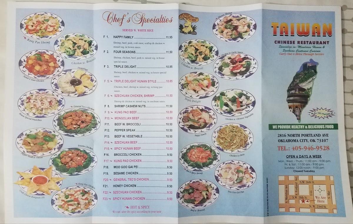 Menu at Taiwan Chinese Food restaurant, Oklahoma City