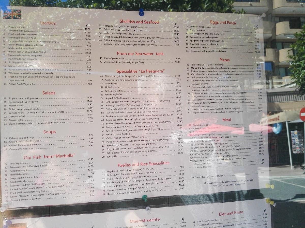 Carta del restaurante Tutti Gusti, Marbella
