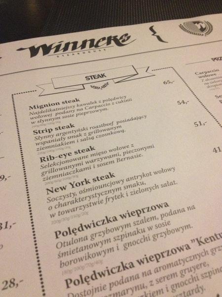 Menu at Winners Steakhouse Pub Wrocław, Wrocław