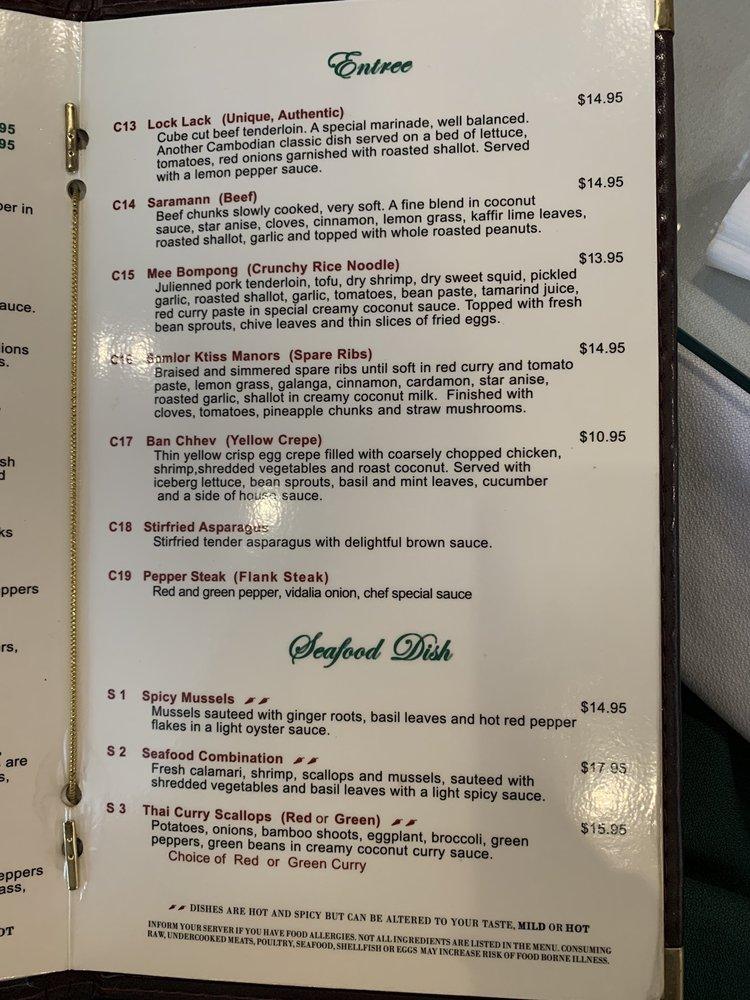 Menu at Angkor - Cambodian Thai Cuisine restaurant, Pittsburgh