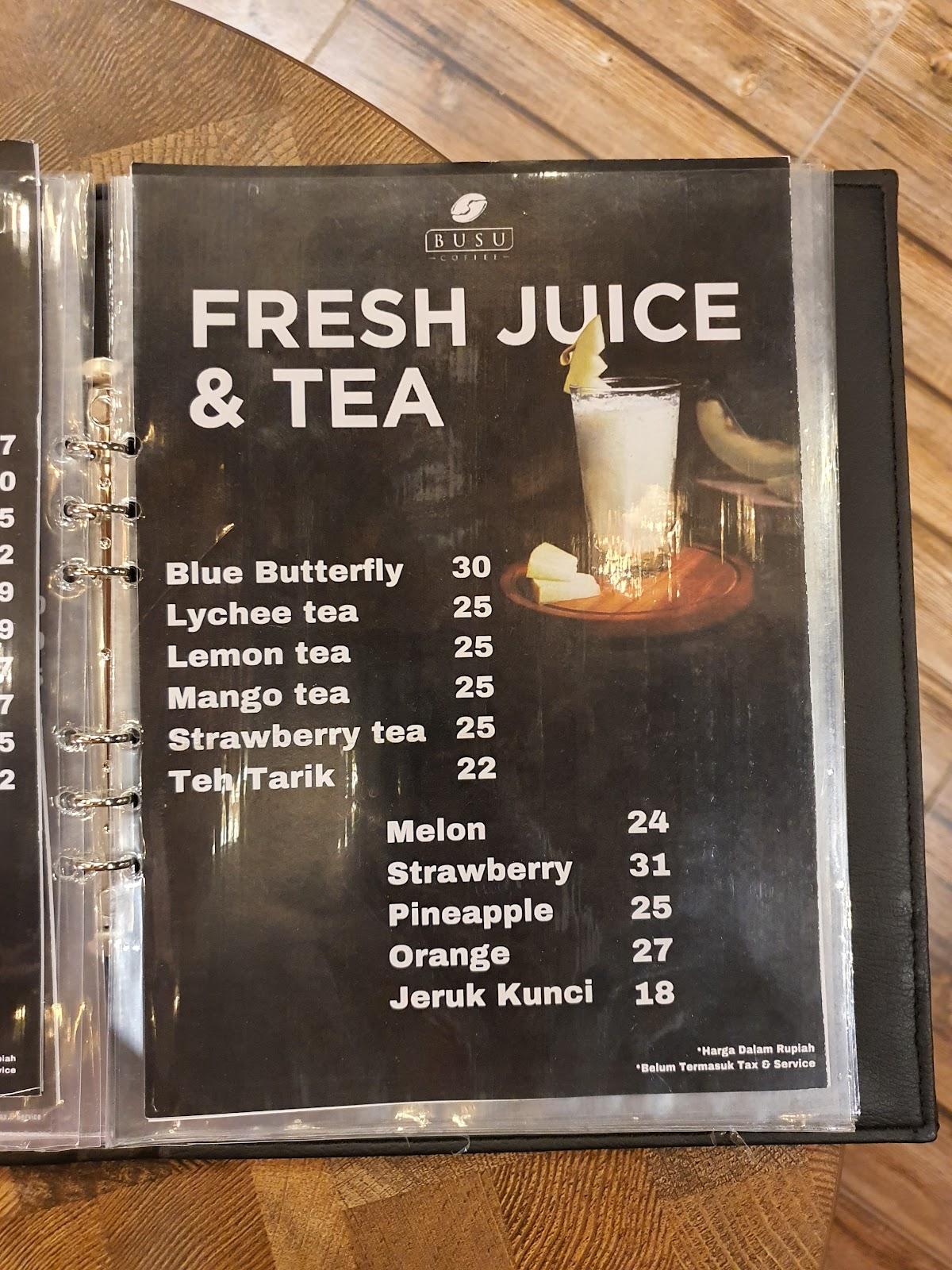 Menu at Busu Corner (coffee & kitchen) restaurant, Tanjung Pandan