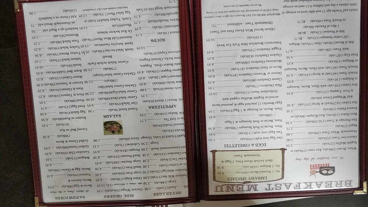 Menu at The Embassy Restaurant, Wawa