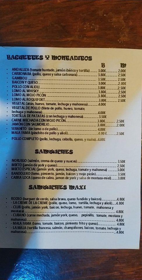 Menu at Restaurante Mala Fama, Gerena