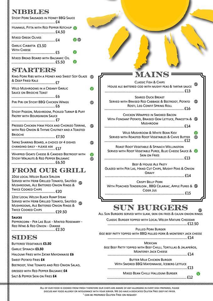 Menu at The Sun Hotel pub & bar, Llansantffraid-ym-Mechain, A495