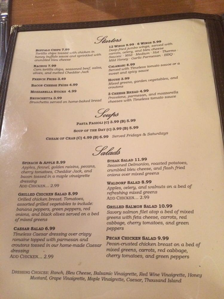Menu at Timeless Destination pizzeria, Wellsboro