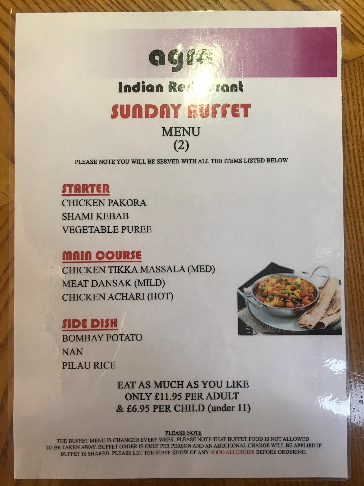 Menu at Agra Indian Restaurant, Burnley, Horse Hill Farm