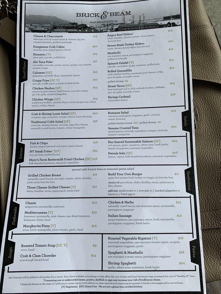 Menu at Brick & Beam pub & bar, San Francisco, 555 North Point St