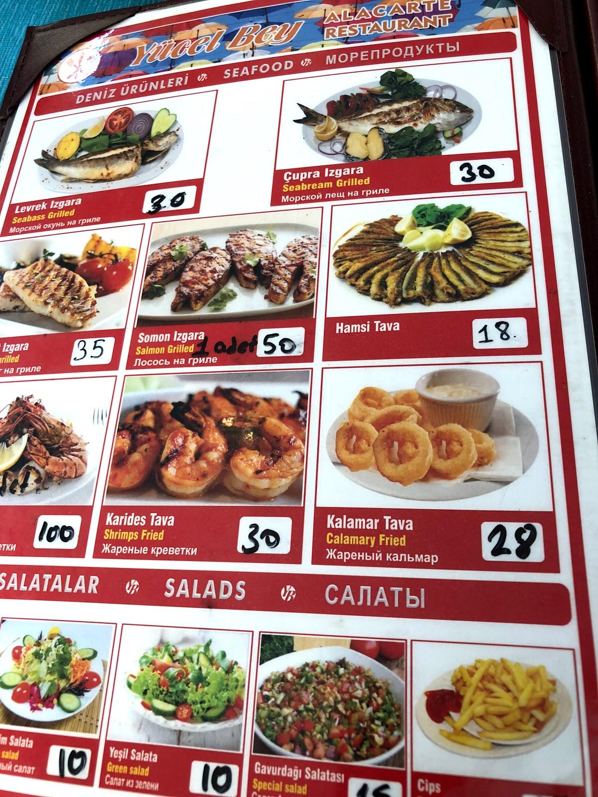 Menu at Fish House, Antalya