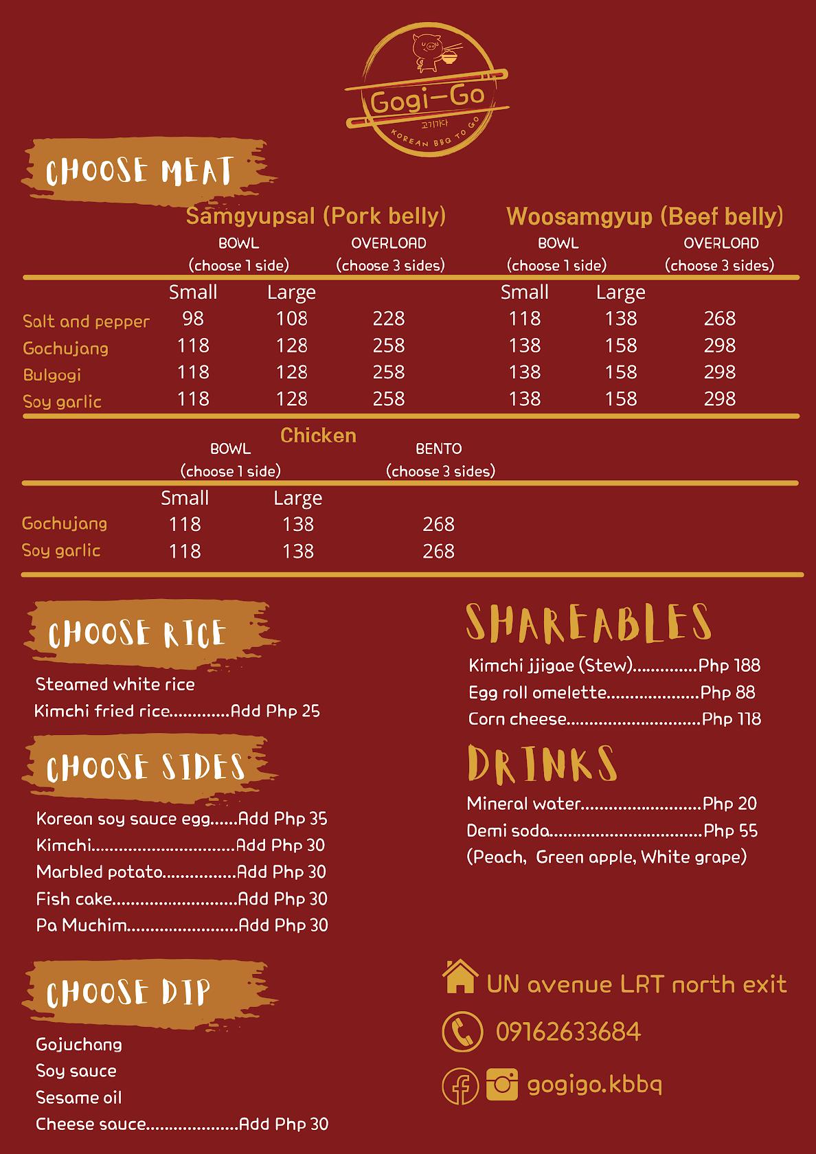 Menu at Gogi-Go Korean BBQ to go, Manila