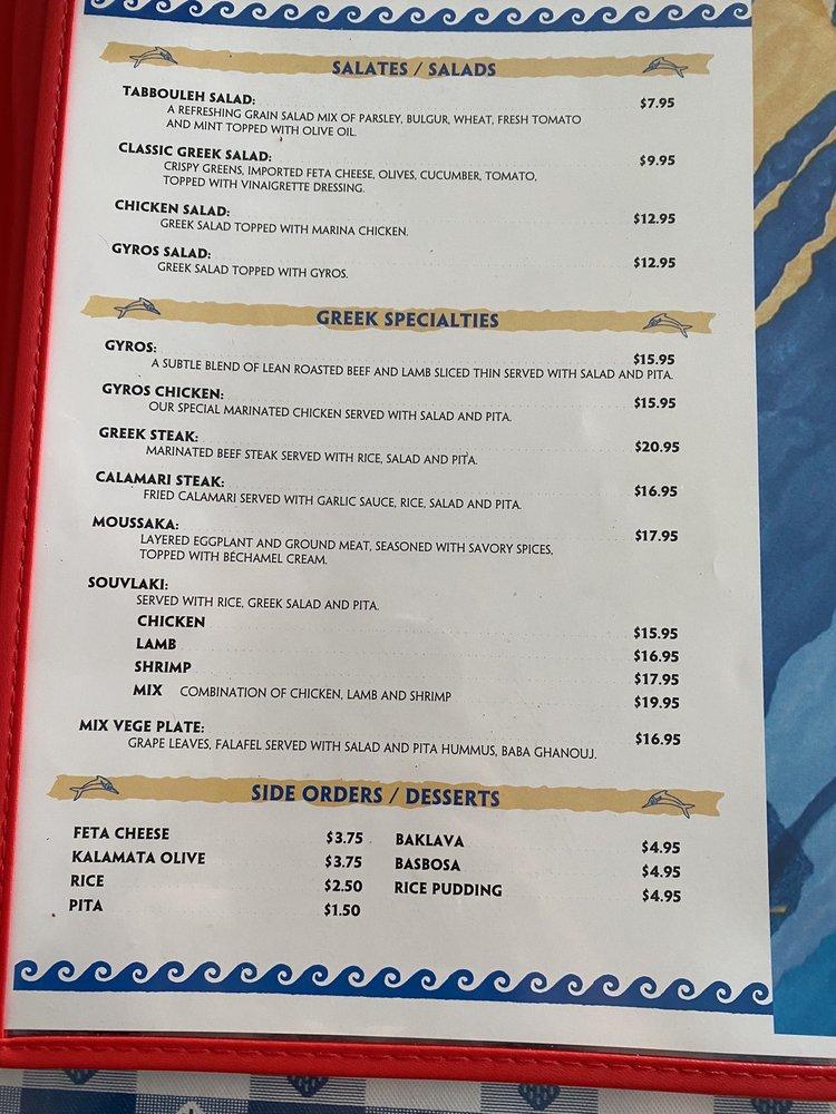 Menu at Greek Marina restaurant, Honolulu