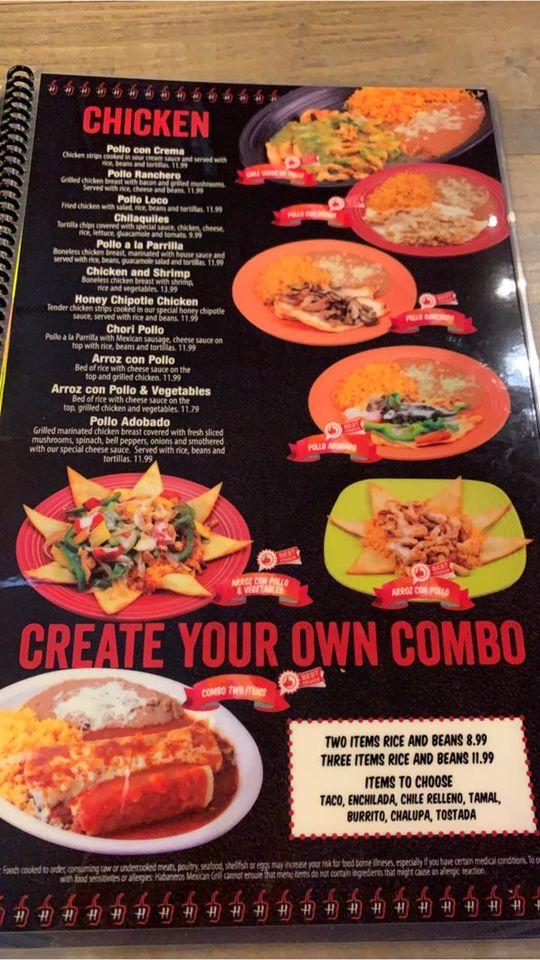 Menu at Habaneros Mexican Grill restaurant, Lewisburg