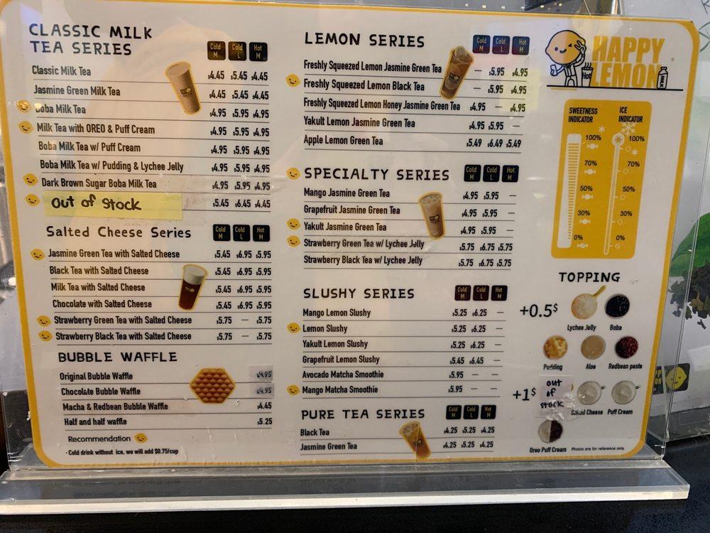 Menu at Happy Lemon, Portland, Southwest Bridgeport Road