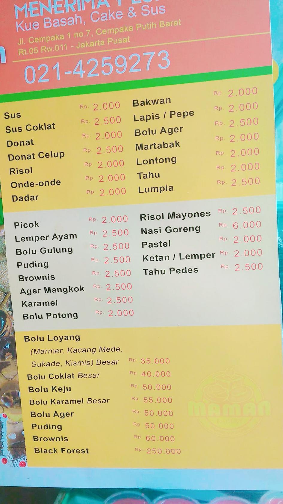 Menu at Maman Bakery, Central Jakarta, Jl. Cemp. I No.7 5