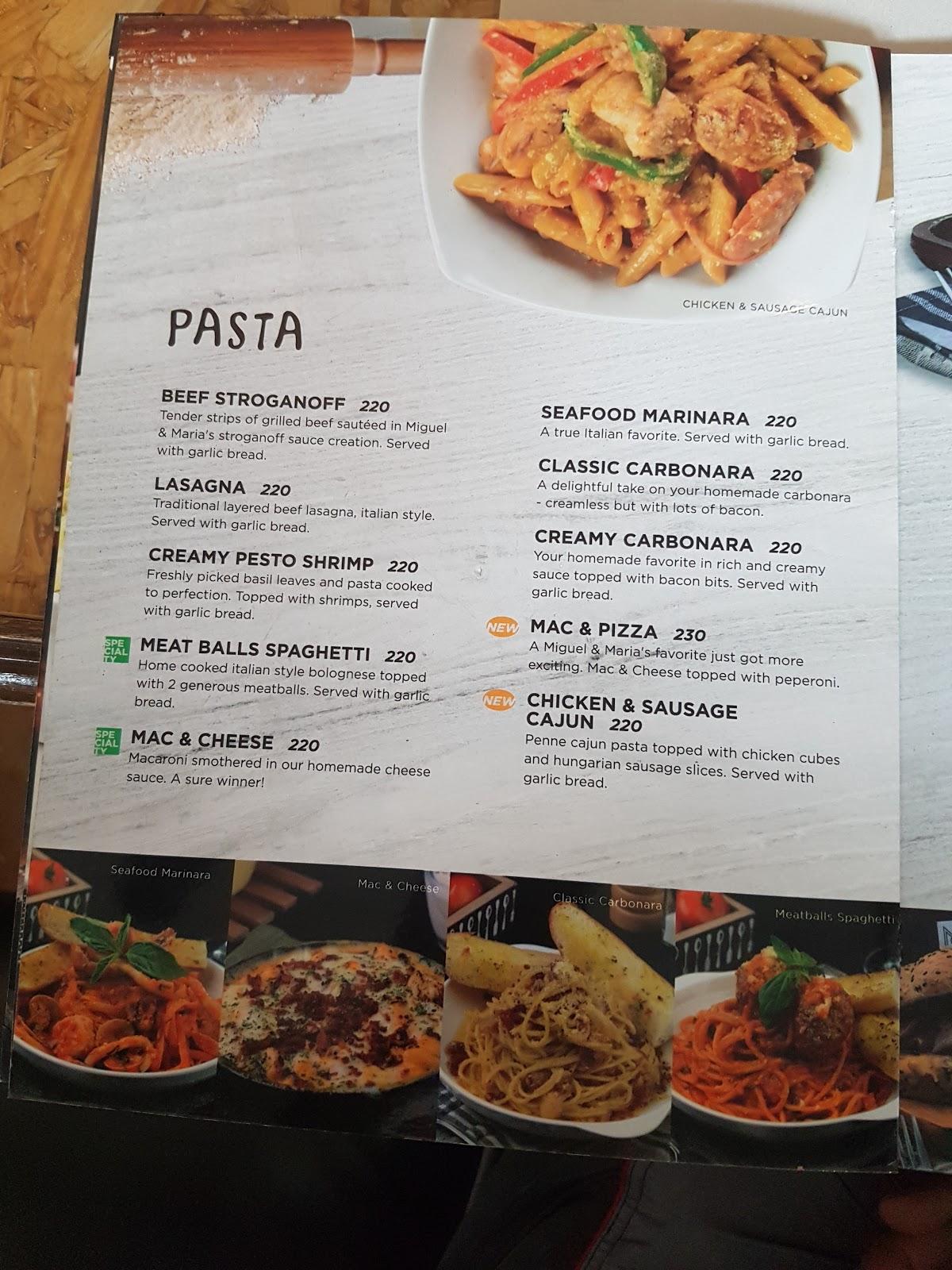 Menu at Miguel & Maria Restaurant, Marikina, 89 Lilac St