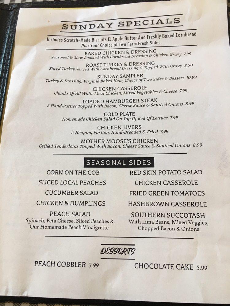 Menu at Moose Cafe, Colfax, Sandy Ridge Rd