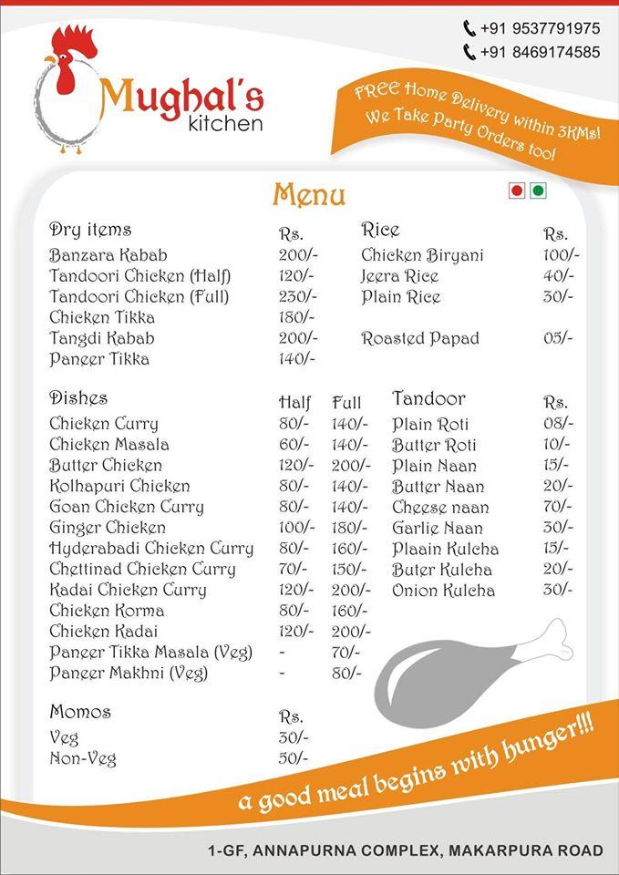 Menu at Mughal's Kitchen, Vadodara
