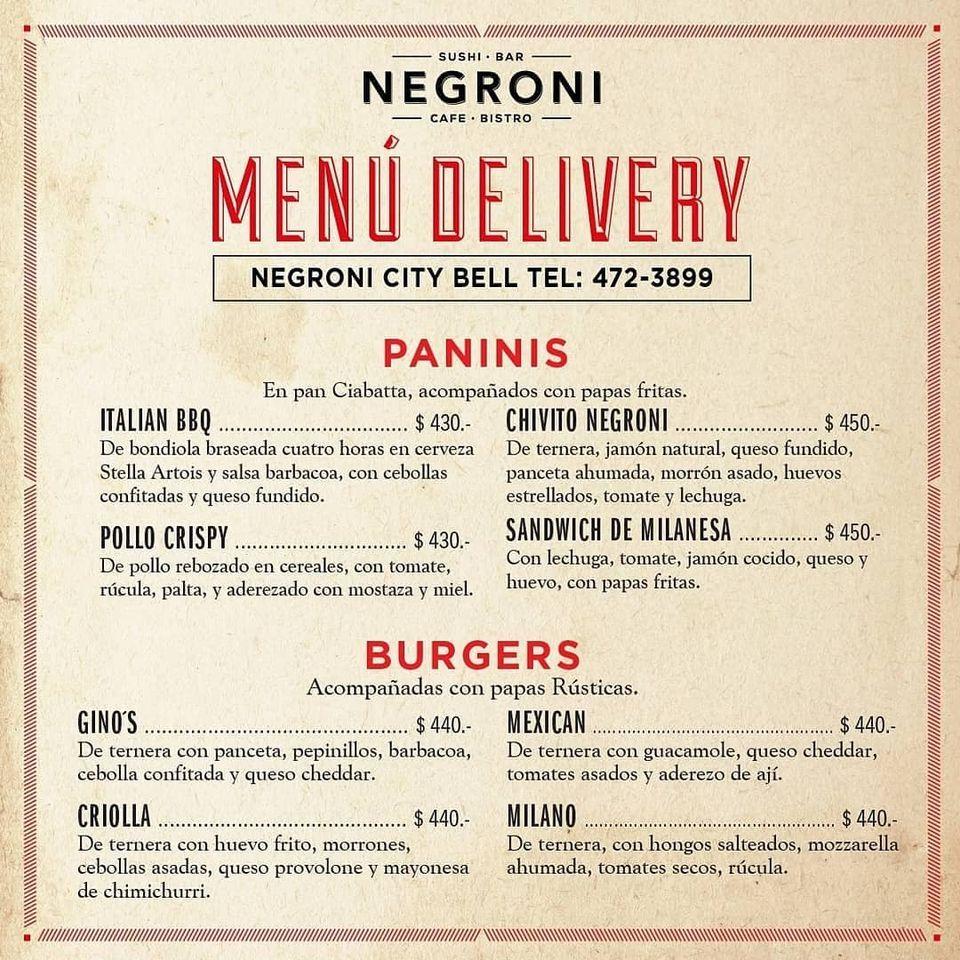 Menu at Negroni Bistro & Sushi Bar, City Bell