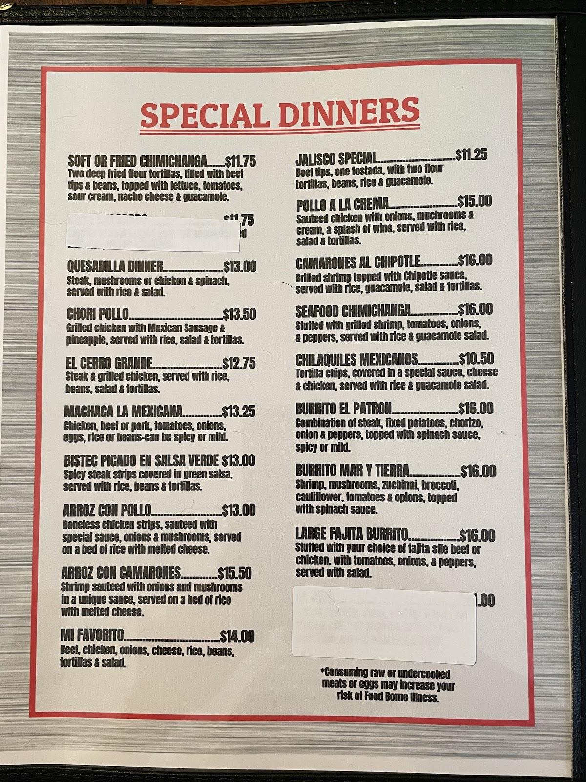 Menu at Ricky's Place restaurant, Clinton