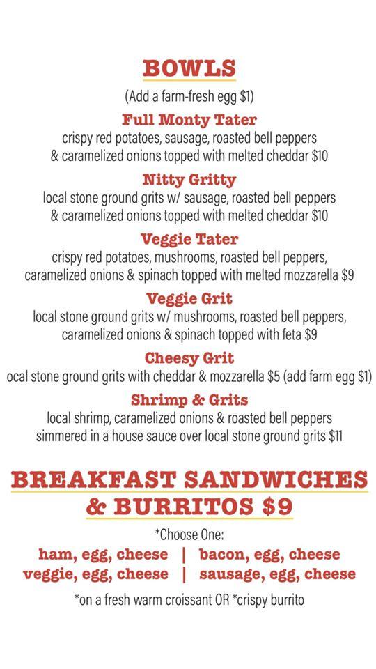 Menu at The Big Egg restaurant, Charleston