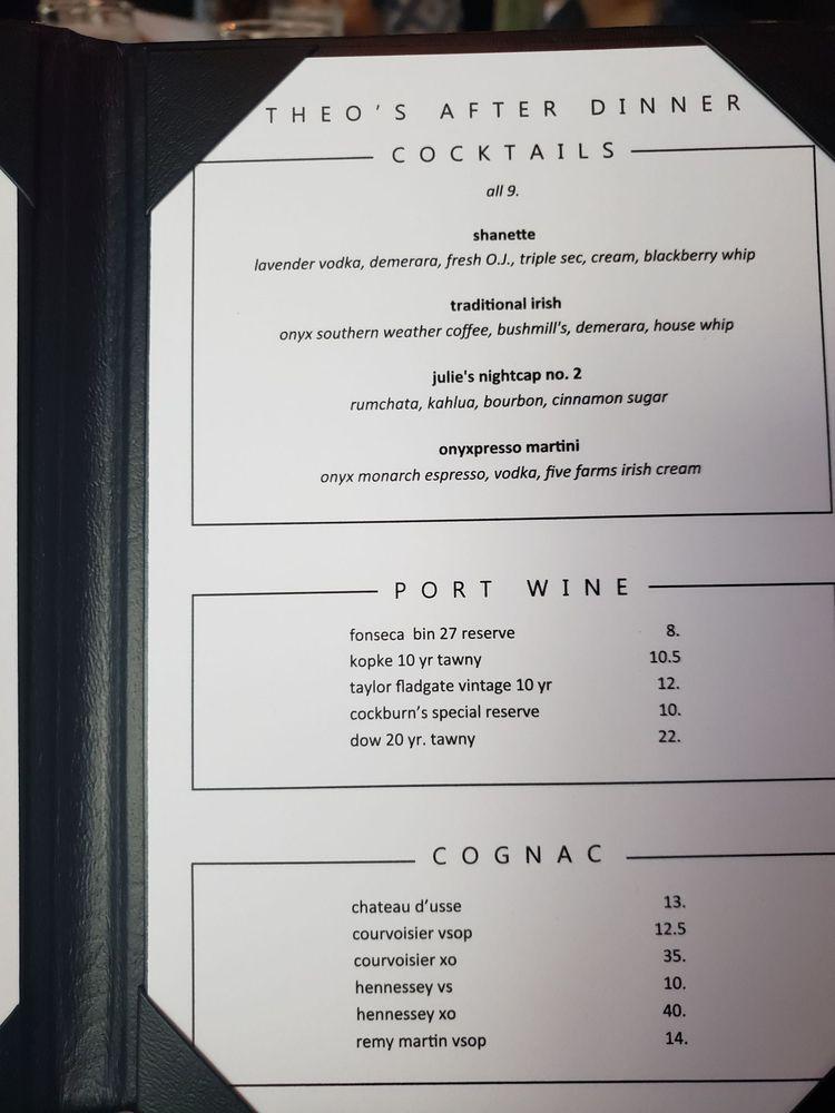 Menu at Theo's - Rogers steakhouse, Rogers