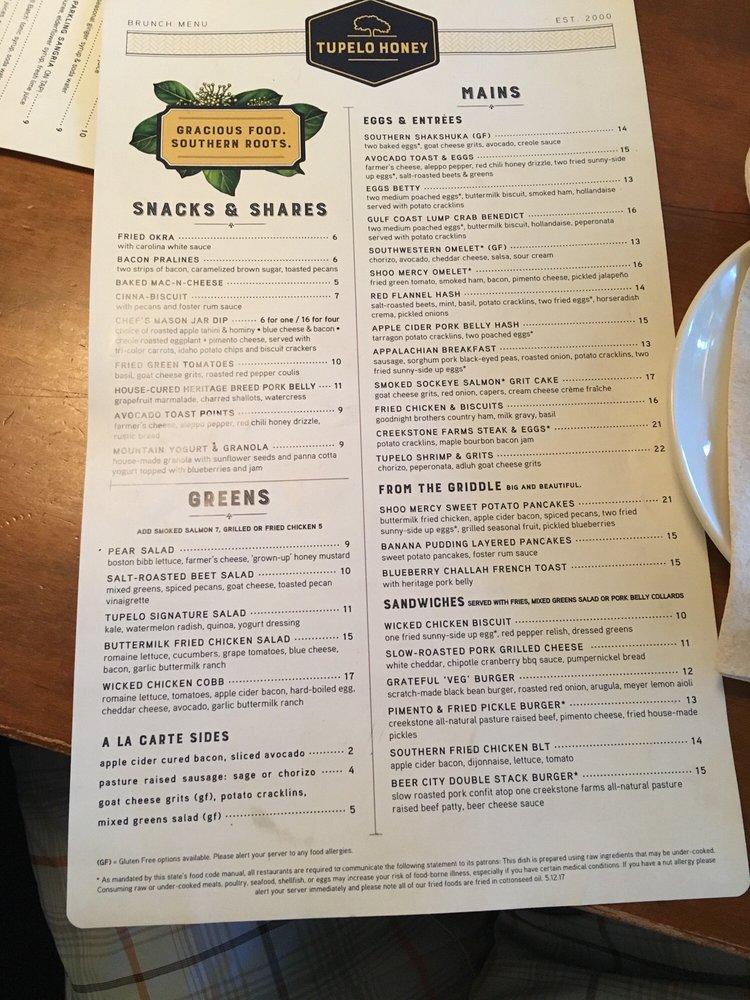 Menu at Tupelo Honey Southern Kitchen & Bar, Raleigh