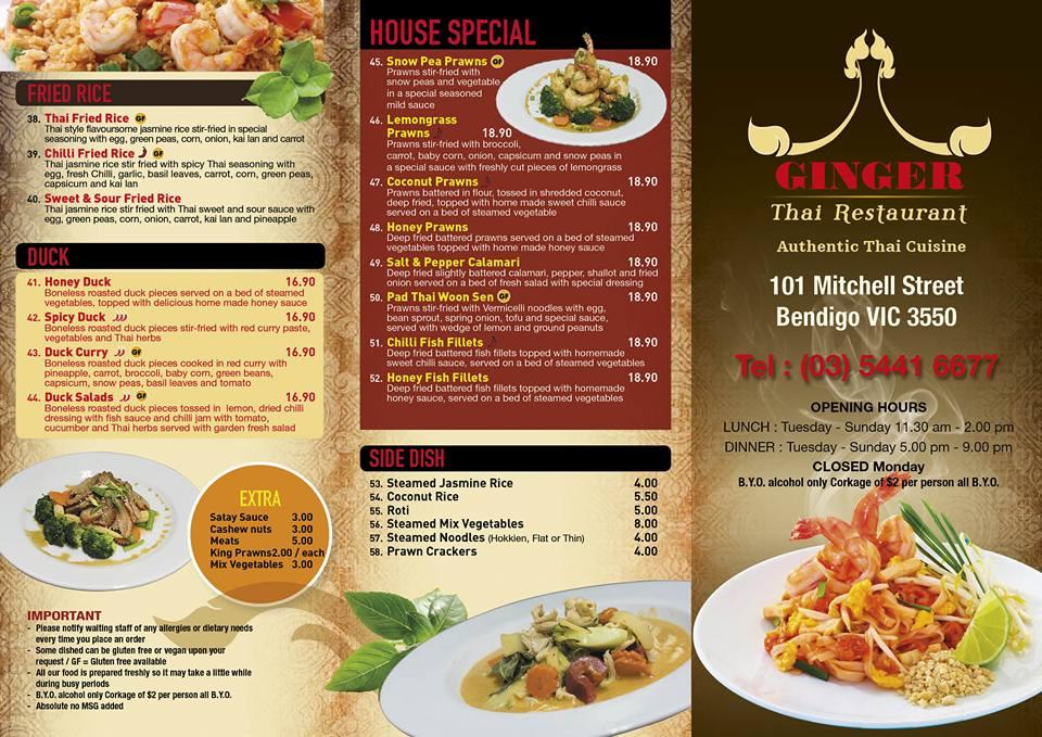 Menu at Muang Thong - Golden City Thai Restaurant, Bendigo