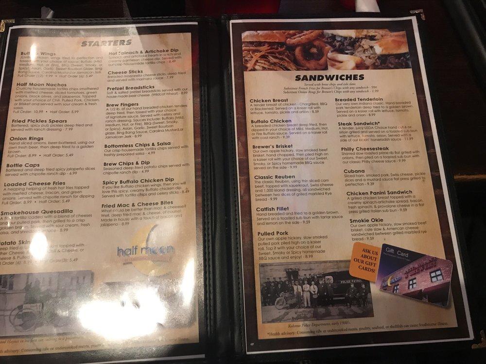 Menu at Half Moon Restaurant & Brewery, Kokomo