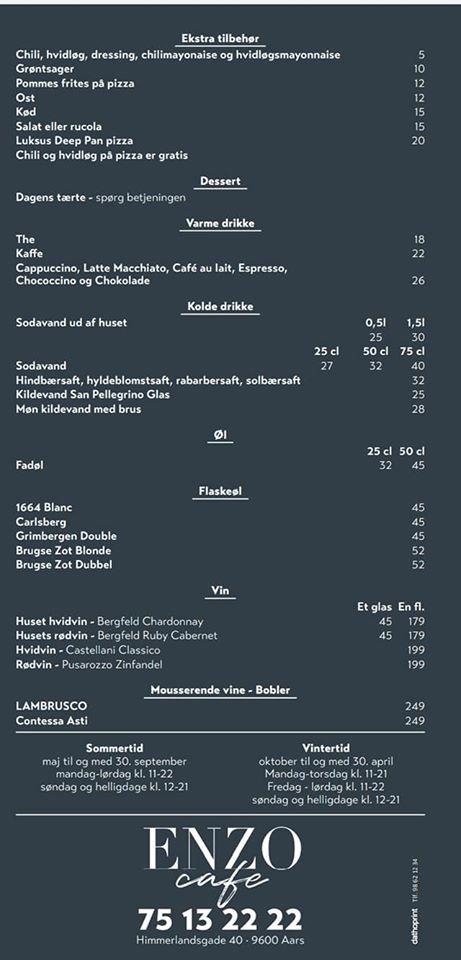 Menu at Café Enzo Aars pizzeria, Aars