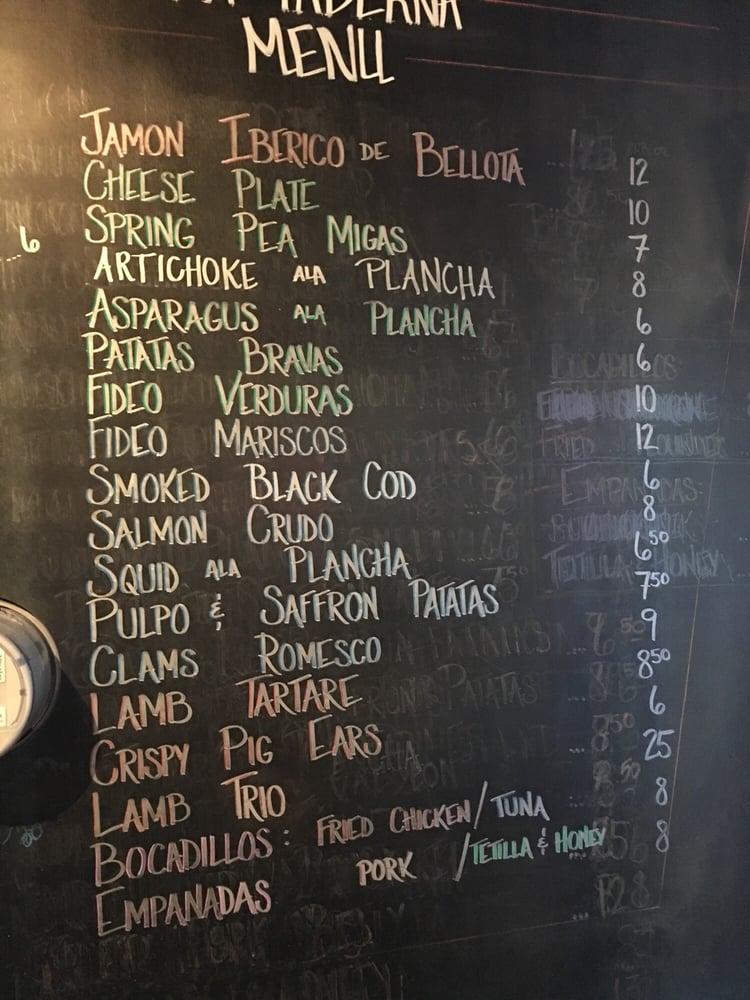 Menu at La Taberna pub & bar, Napa