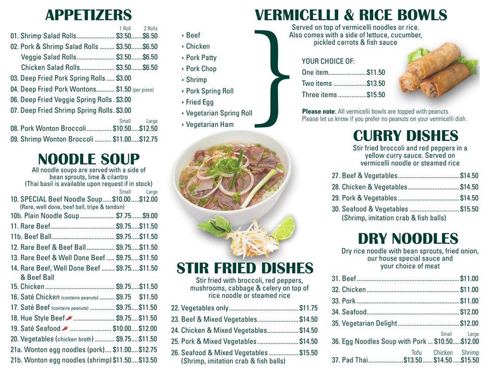 Menu at Pho Sate Restaurant, Vernon
