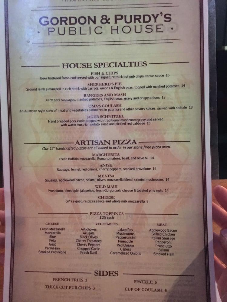 Menu at Purdy's pub & bar, Sumner, 64th St E