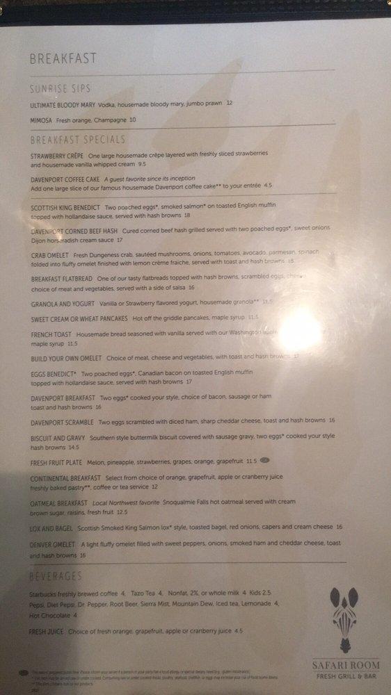 Menu at Safari Room Fresh Grill and Bar, Spokane