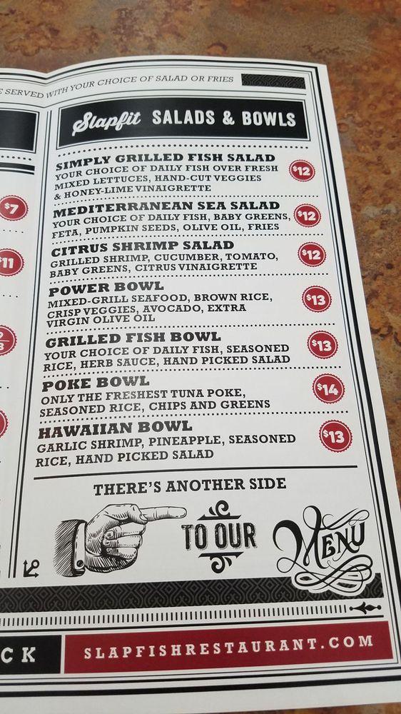Menu at Slapfish restaurant, Noblesville