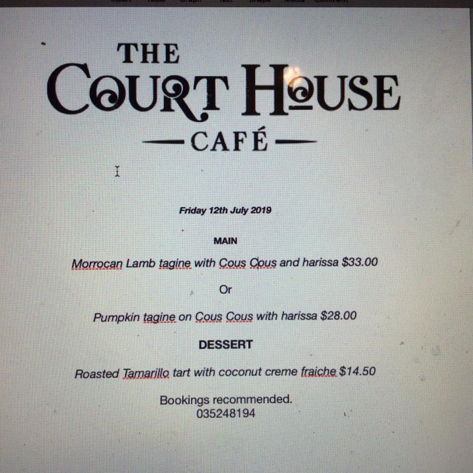 Menu at The Courthouse Cafe, Collingwood