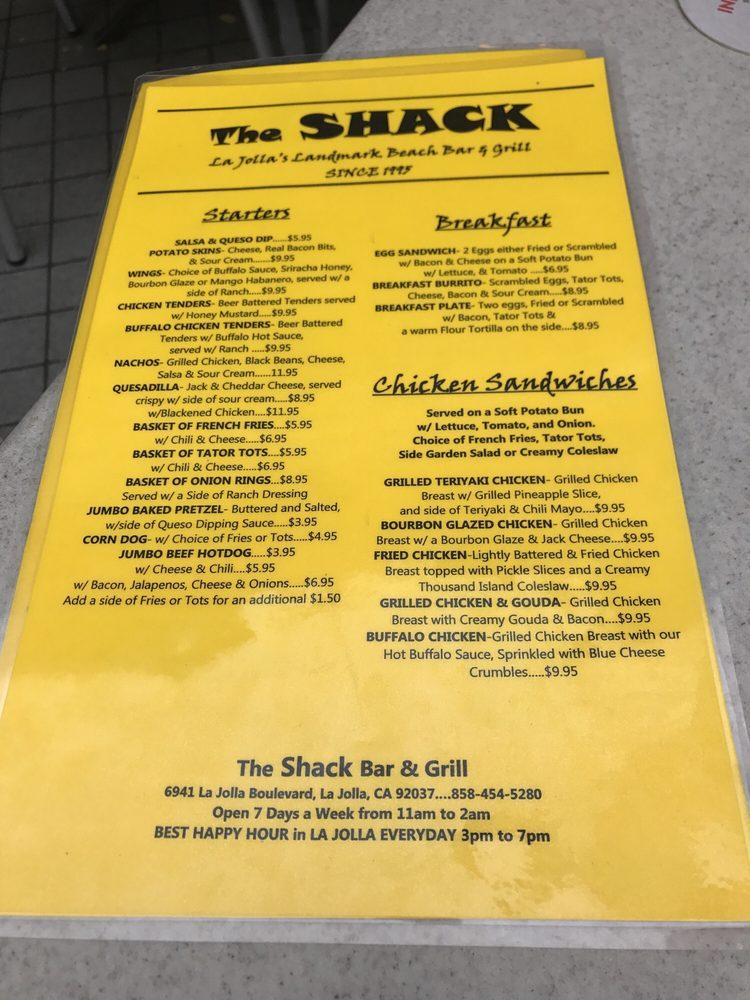 Menu at The Shack Bar & Grill, San Diego