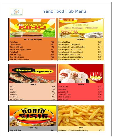 Menu at Yanz Food Hub pub & bar, Bayugan City