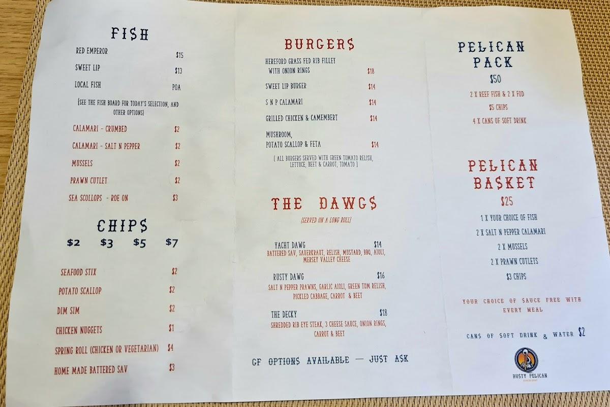 Menu at 1770 Rusty Pelican fast food, Seventeen Seventy