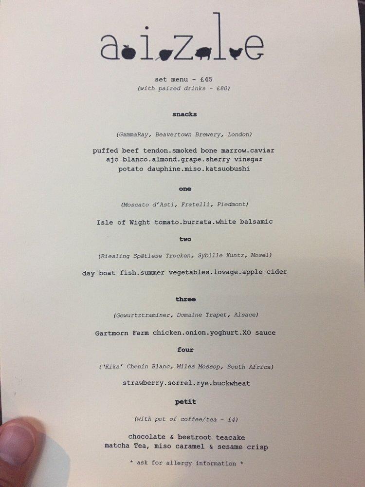 Menu at Aizle restaurant, Edinburgh, 38 Charlotte Square
