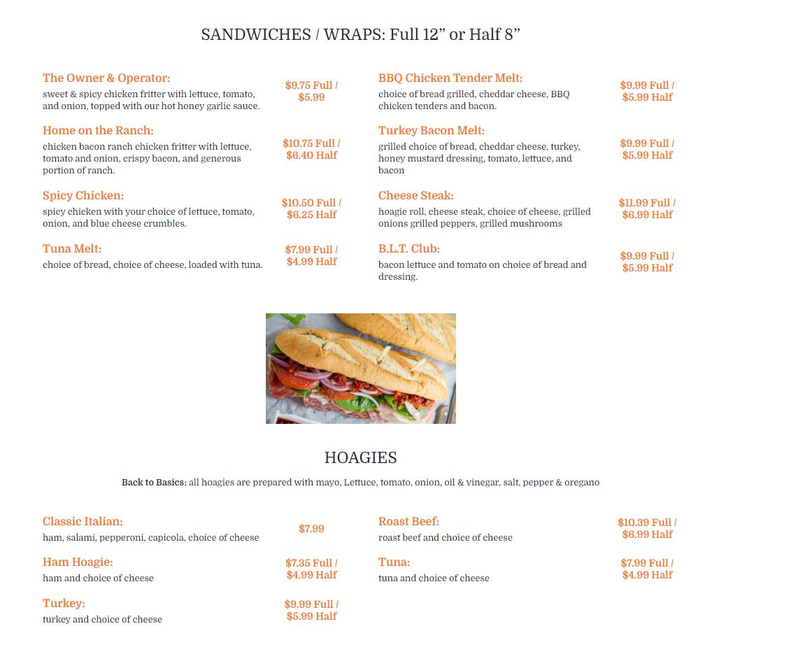 Menu at Anthony Tuttle restaurant, Mountain Top