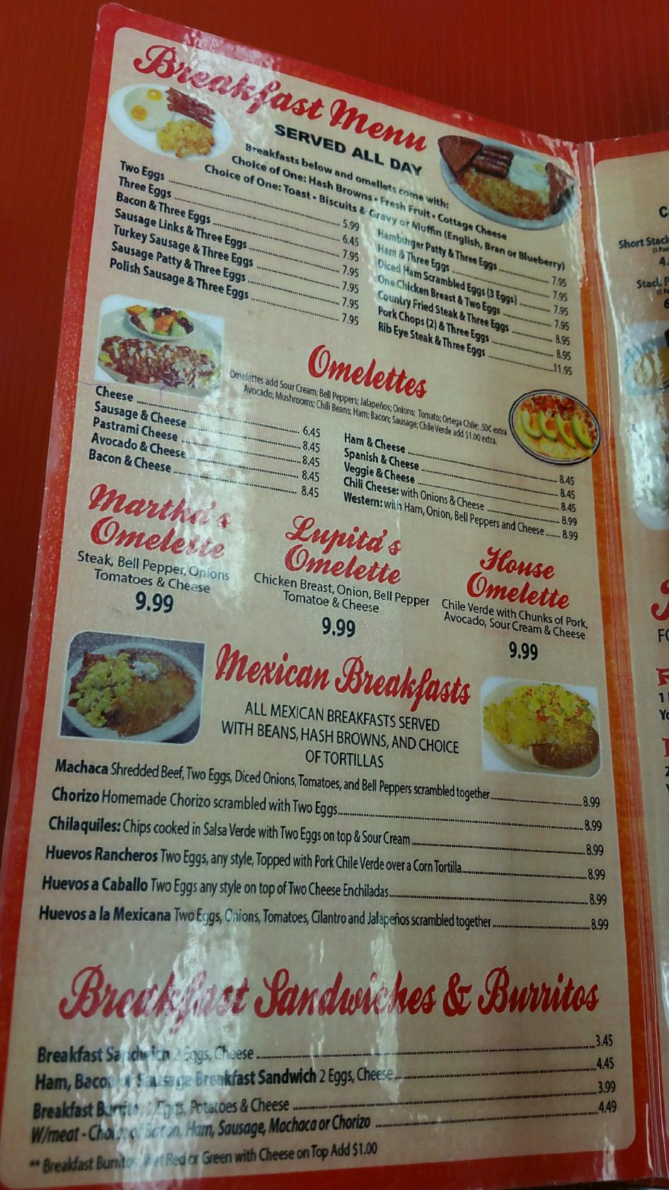 Menu at Carlitos Diner restaurant, Huntington Beach
