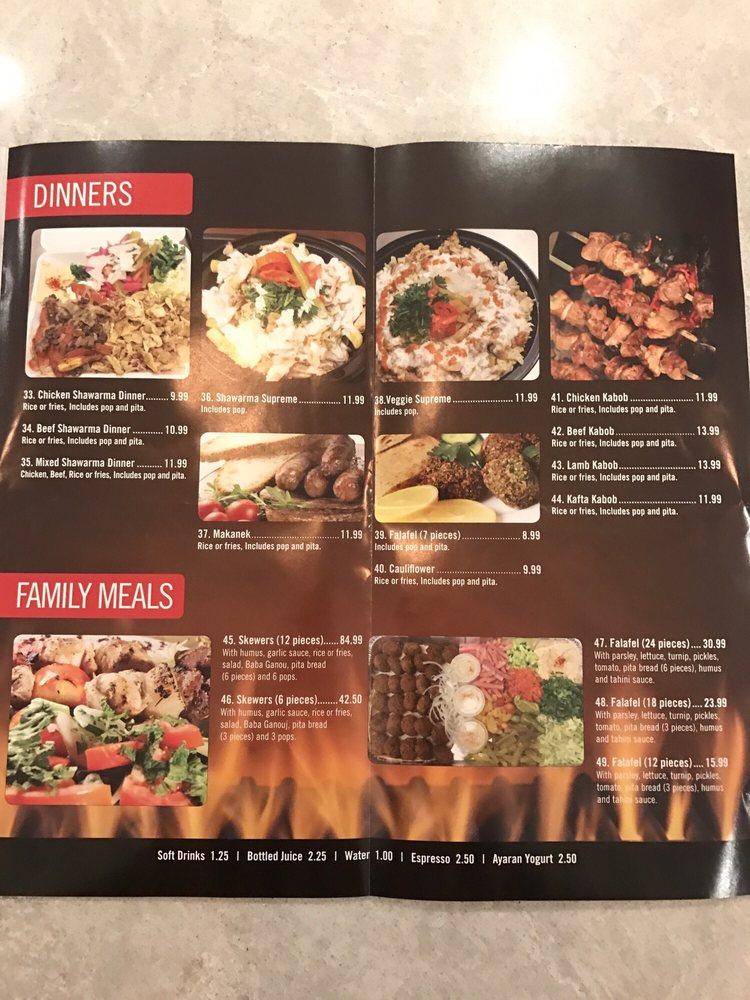 Menu at Chez Talal restaurant, Newmarket