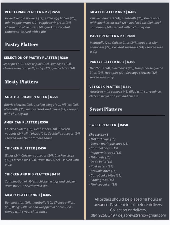 Menu at Vaalkuif Koffie Co. (Previously Deja Brew), Cape Town