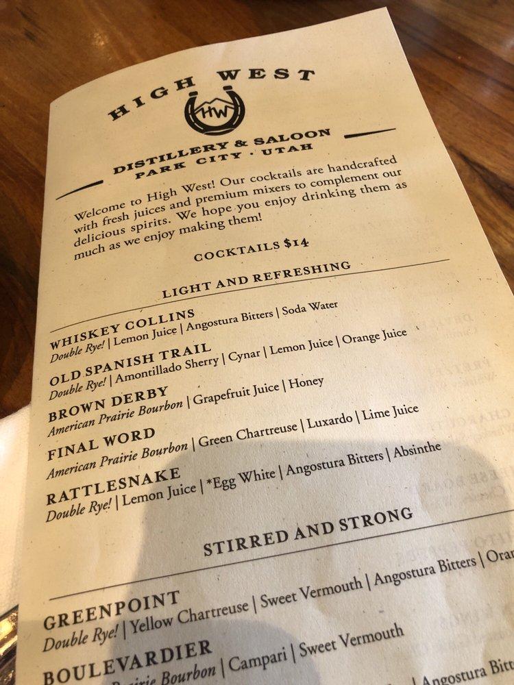 Menu at High West Saloon pub & bar, Park City