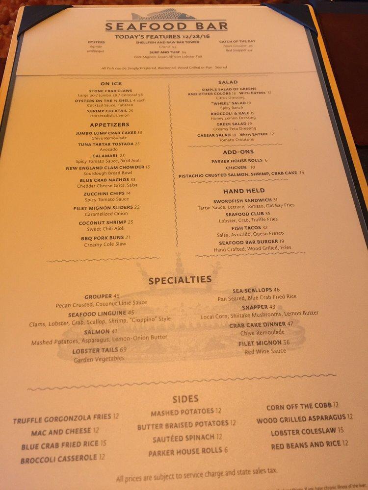 Menu at Seafood Bar, Palm Beach