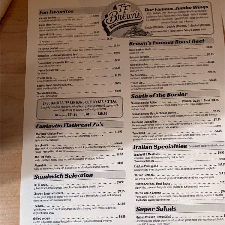 Menu at T F Brown's Restaurant, Batavia
