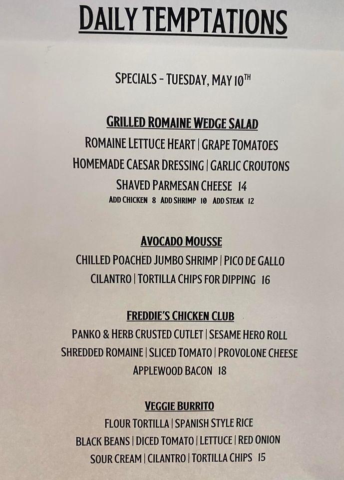 Menu at Temptations Cafe, Nyack